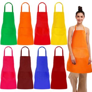 hopmored 8 pack plain bib aprons bulk,mixed color apron with 2 front pockets,washable blank aprons for kitchen cooking crafting bbq painting drawing,8 colors