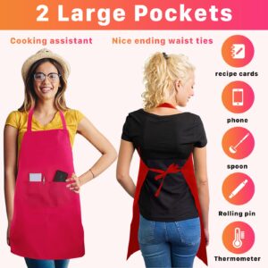 HOPMORED 8 Pack Plain Bib Aprons Bulk,Mixed Color Apron with 2 Front Pockets,Washable Blank Aprons for Kitchen Cooking Crafting BBQ Painting Drawing,8 Colors