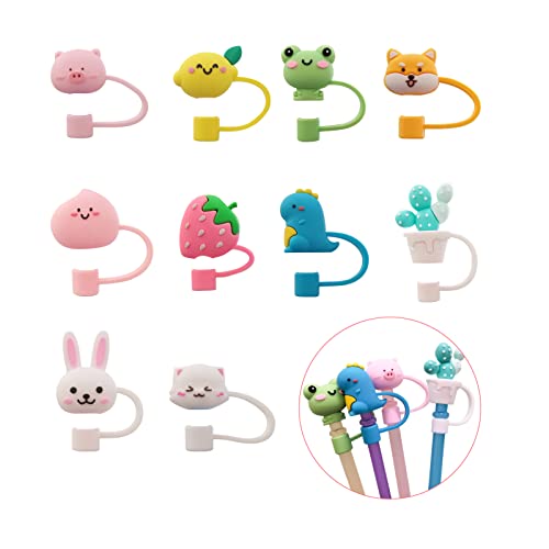 SYOUACEND 10pcs Animals Straw Tips Cover, Silicone Straw Toppers for 6mm (1/4 Inch) Small Size Straw Dust-Proof Straw Cover Plugs for Drinking Straws Portable Straw Caps Decoration