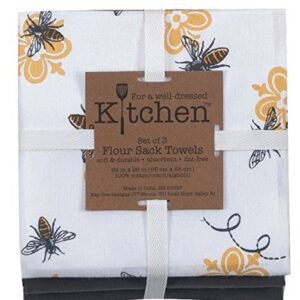 Kay Dee 3-Piece Kitchen Towel Set and Dish Drying Mat (Queen Bee Print),White