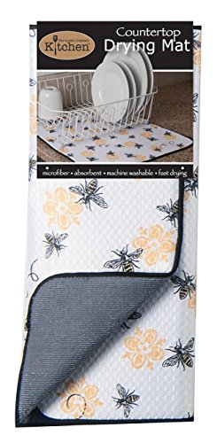 Kay Dee 3-Piece Kitchen Towel Set and Dish Drying Mat (Queen Bee Print),White