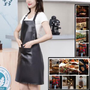 eywlwaar PU Waterproof Apron with One Big Pocket Adjustable Oil Proof Apron for Kitchen Dishwashing Cooking 29.92"x 26.77" (Black-2Packs)