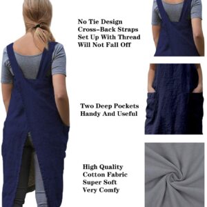 Women's Cross Back Pinafore Apron with Large Pockets Home Kitchen, Restaurant, Coffee house,Cooking Gardening Works