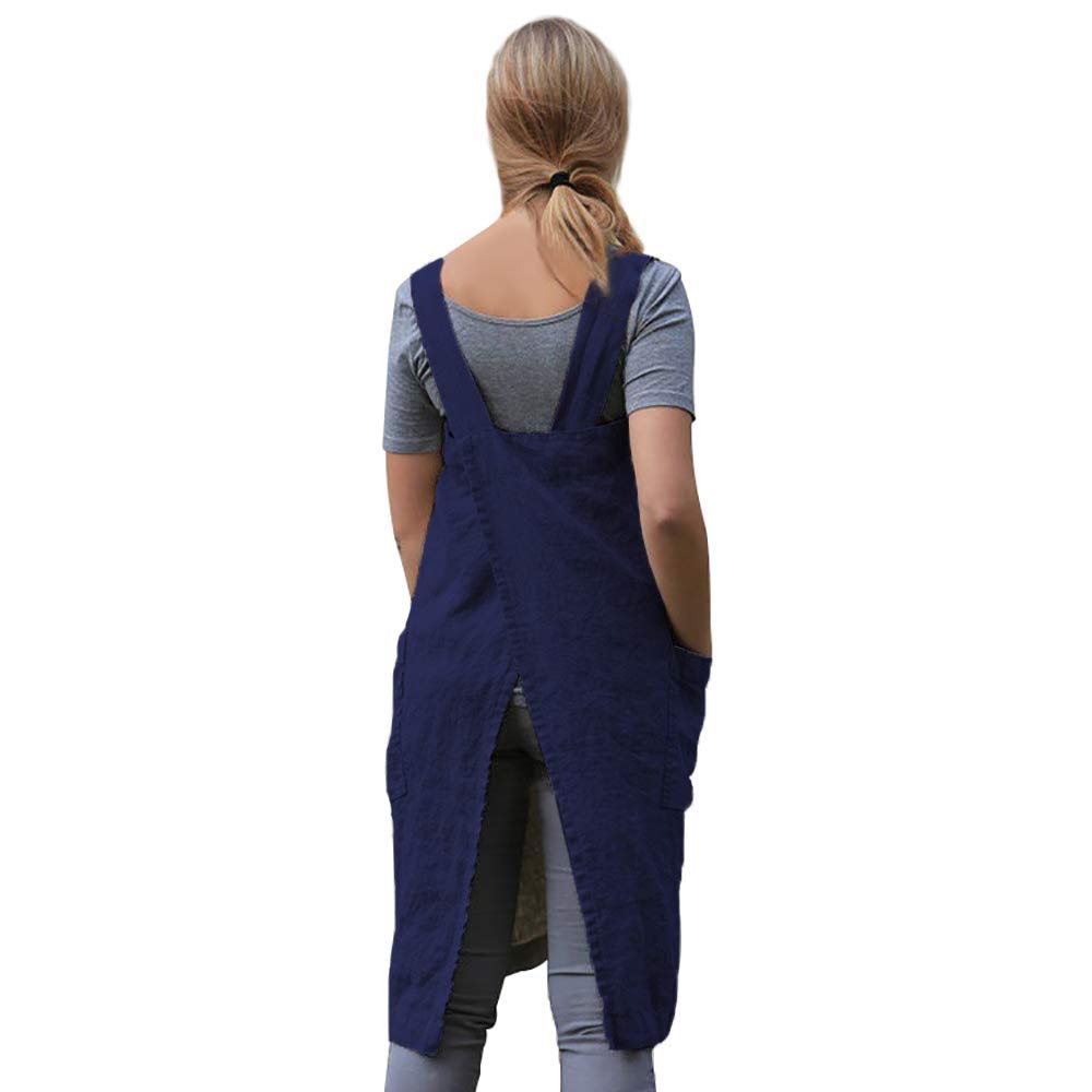 Women's Cross Back Pinafore Apron with Large Pockets Home Kitchen, Restaurant, Coffee house,Cooking Gardening Works