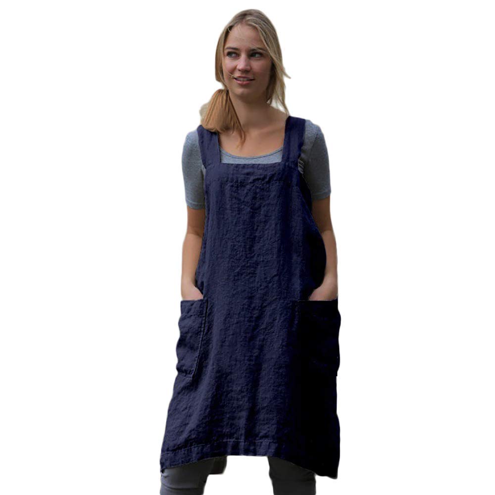 Women's Cross Back Pinafore Apron with Large Pockets Home Kitchen, Restaurant, Coffee house,Cooking Gardening Works