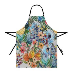 moslion floral apron 31x27 inch colorful garden bouquet of rose lily sunflowers leaves botanical plant kitchen chef waitress cook aprons bib with adjustable neck for women men girls