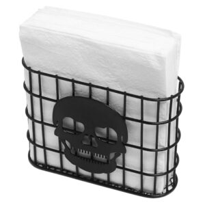 MyGift Black Metal Wire Napkin Holder with Skull Cut Out Design, Halloween Table Decor