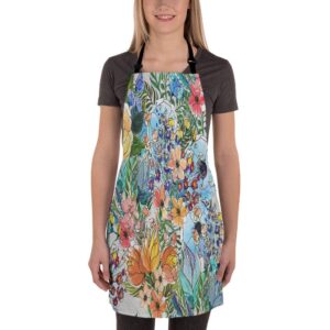 Moslion Floral Apron 31x27 Inch Colorful Garden Bouquet of Rose Lily Sunflowers Leaves Botanical Plant Kitchen Chef Waitress Cook Aprons Bib with Adjustable Neck for Women Men Girls