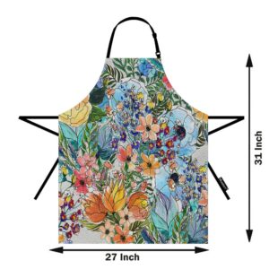 Moslion Floral Apron 31x27 Inch Colorful Garden Bouquet of Rose Lily Sunflowers Leaves Botanical Plant Kitchen Chef Waitress Cook Aprons Bib with Adjustable Neck for Women Men Girls