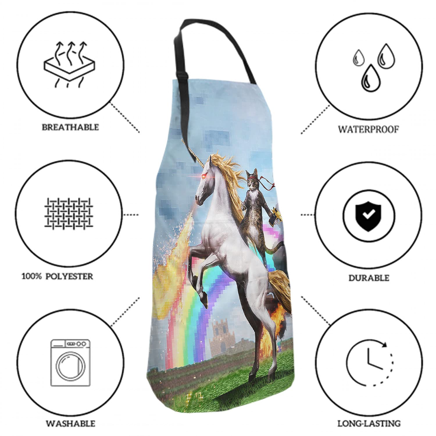 Giwawa BBQ Funny Apron Cat Unicorn Chef Kitchen Cooking and Baking Bib Apron for Men Home Grilling Baking