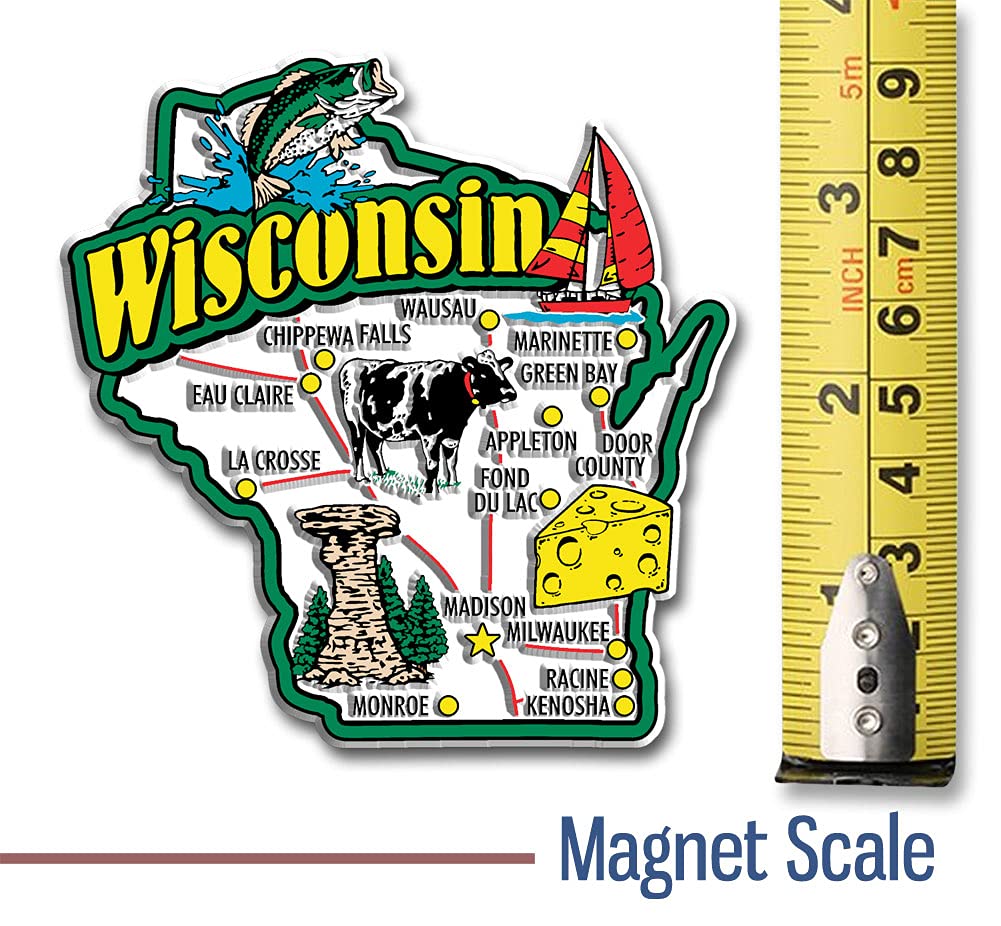 Wisconsin Jumbo State Magnet by Classic Magnets, 3.4" x 3.5", Collectible Souvenirs Made in The USA