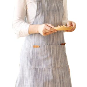 BBYBBS Linen Pinafore Apron Japan Style Mediumweight Japanese Apron Cross Apron No Tie Apron Double Front Large Size Pockets Halter Cross Bandage Aprons (blue)