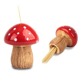 dgudgu 2 Mushroom Toothpick Holder Dispenser With Bamboo Toothpicks Tooth Pick Holders Decorative Ceramic Toothpick Dispenser