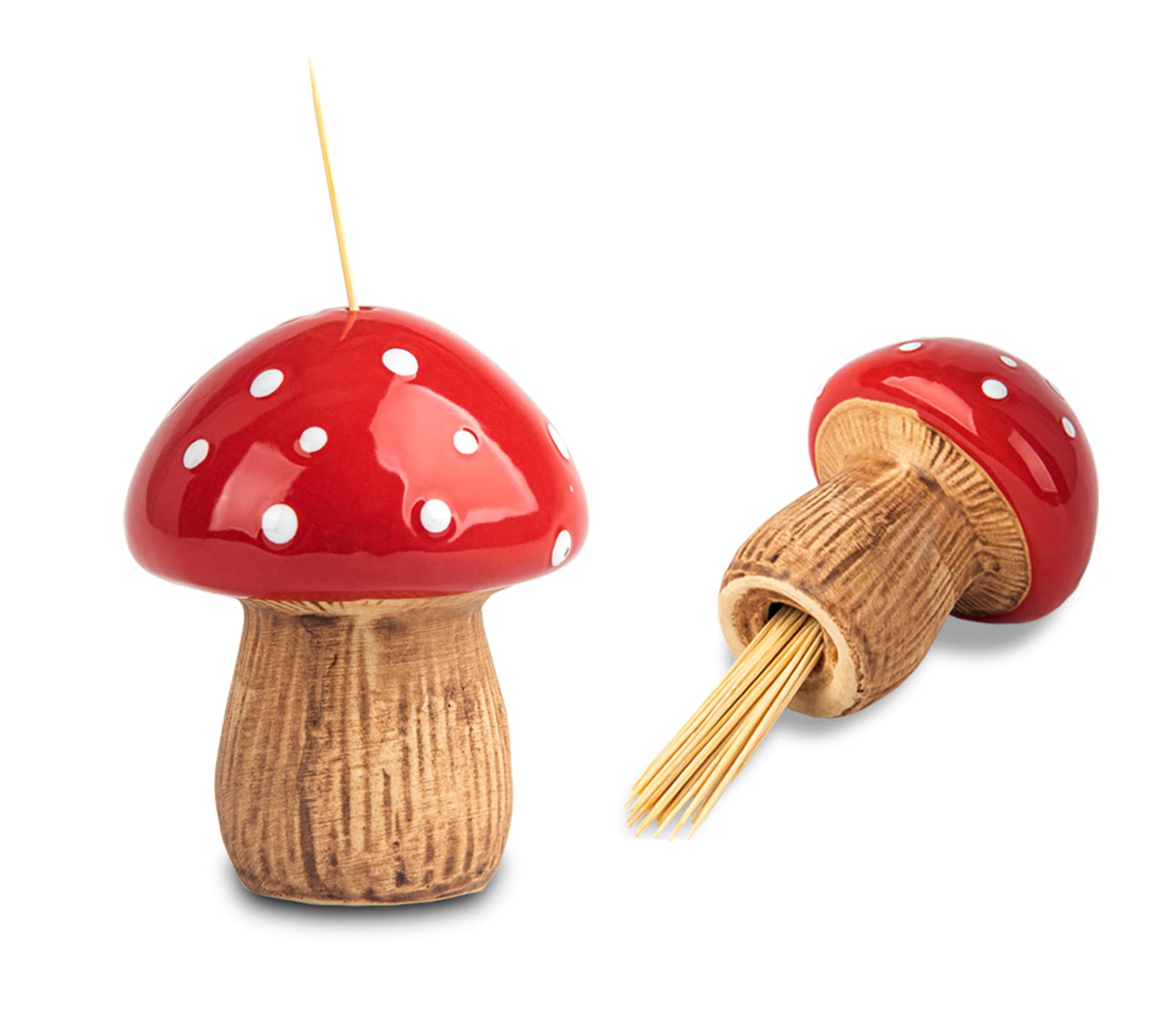 dgudgu 2 Mushroom Toothpick Holder Dispenser With Bamboo Toothpicks Tooth Pick Holders Decorative Ceramic Toothpick Dispenser