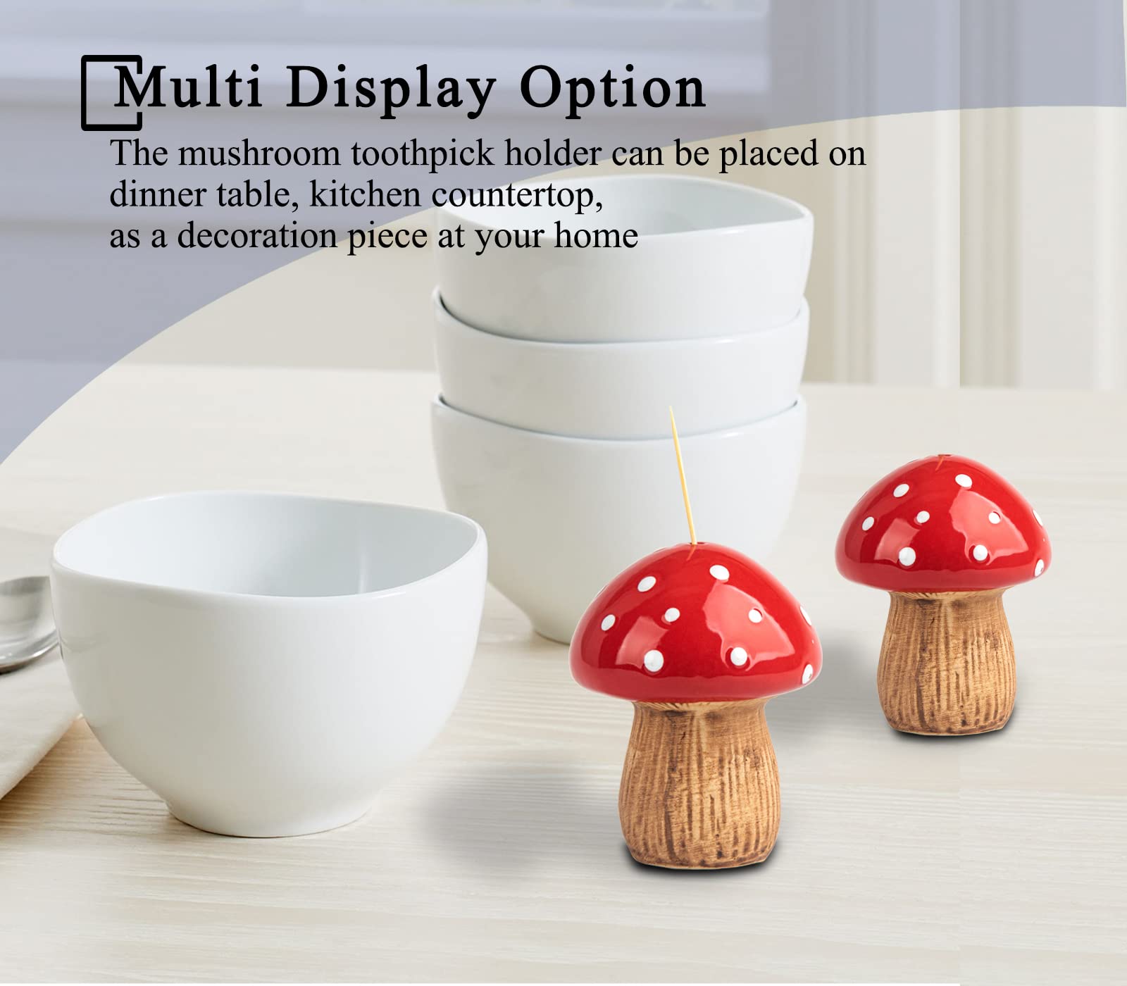 dgudgu 2 Mushroom Toothpick Holder Dispenser With Bamboo Toothpicks Tooth Pick Holders Decorative Ceramic Toothpick Dispenser