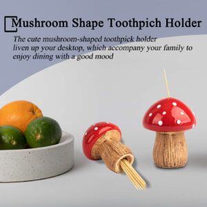 dgudgu 2 Mushroom Toothpick Holder Dispenser With Bamboo Toothpicks Tooth Pick Holders Decorative Ceramic Toothpick Dispenser