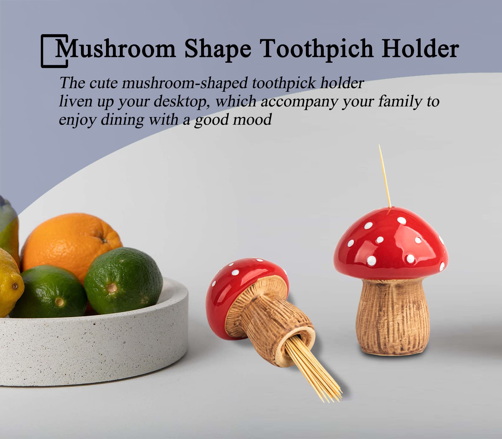 dgudgu 2 Mushroom Toothpick Holder Dispenser With Bamboo Toothpicks Tooth Pick Holders Decorative Ceramic Toothpick Dispenser