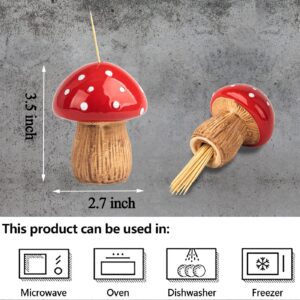 dgudgu 2 Mushroom Toothpick Holder Dispenser With Bamboo Toothpicks Tooth Pick Holders Decorative Ceramic Toothpick Dispenser