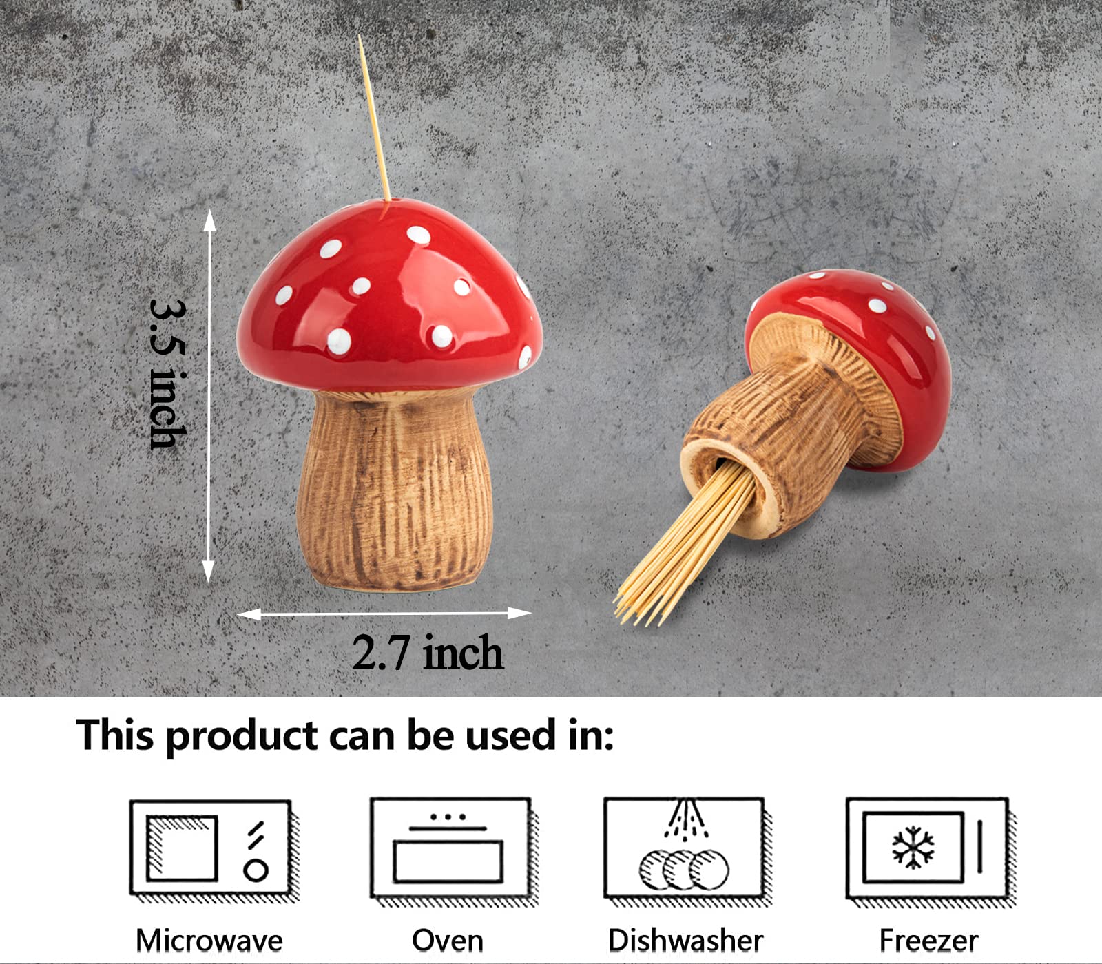 dgudgu 2 Mushroom Toothpick Holder Dispenser With Bamboo Toothpicks Tooth Pick Holders Decorative Ceramic Toothpick Dispenser