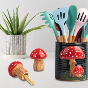 dgudgu 2 Mushroom Toothpick Holder Dispenser With Bamboo Toothpicks Tooth Pick Holders Decorative Ceramic Toothpick Dispenser