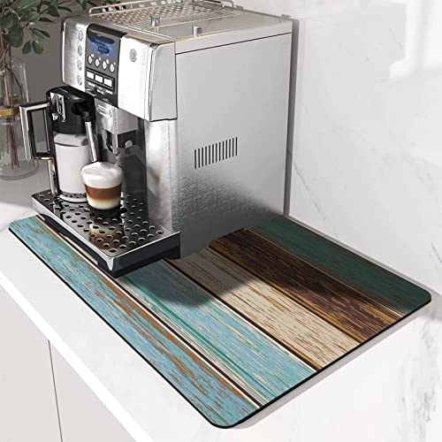 U'Artlines 2pcs Coffee Mat 16"x24" Hide Stain Rubber Backed Absorbent Dish Drying Mat Coffee Maker Mat for Kitchen Countertops Coffee Bar Mat Accessories Fit Under Espresso Machine (Green)