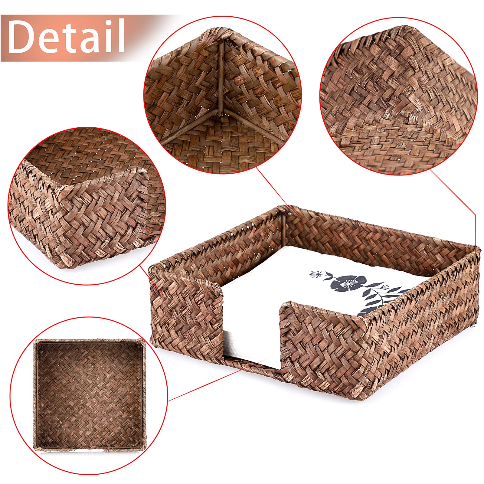 Sumnacon Napkin Holder,Woven Napkin Holder Table,Seagrass Napkin Basket,Square Napkin Tray,Flat Napkin Holder for Kitchen Dinning Table Counter