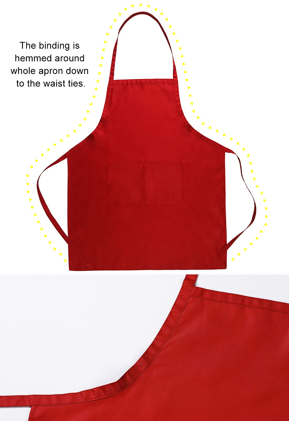 Hi loyaya 2 Pack Red Apron and Chef Hat for Women Men, Baking BBQ Cooking Kitchen Aprons with Pockets (Red)