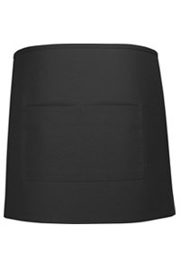 black half bistro apron, 19"l by 27"w