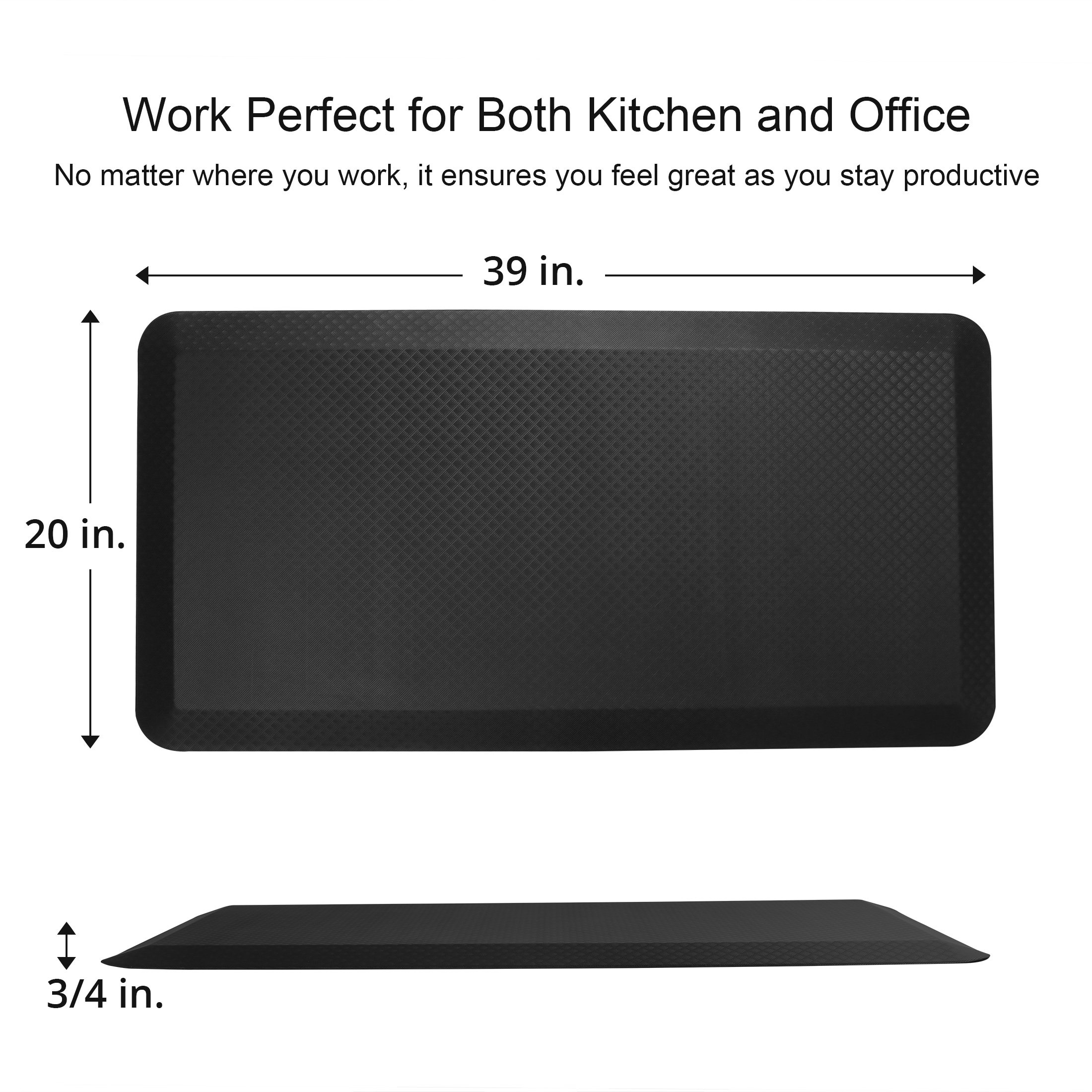 FLEXISPOT Standing Desk Mat 20 in x 39 in Non-Slip Comfort Pad Kitchen Floor Mat Cushioned 3/4" Anti-Fatigue Mats for Standup Desks Kitchens Garages, Black