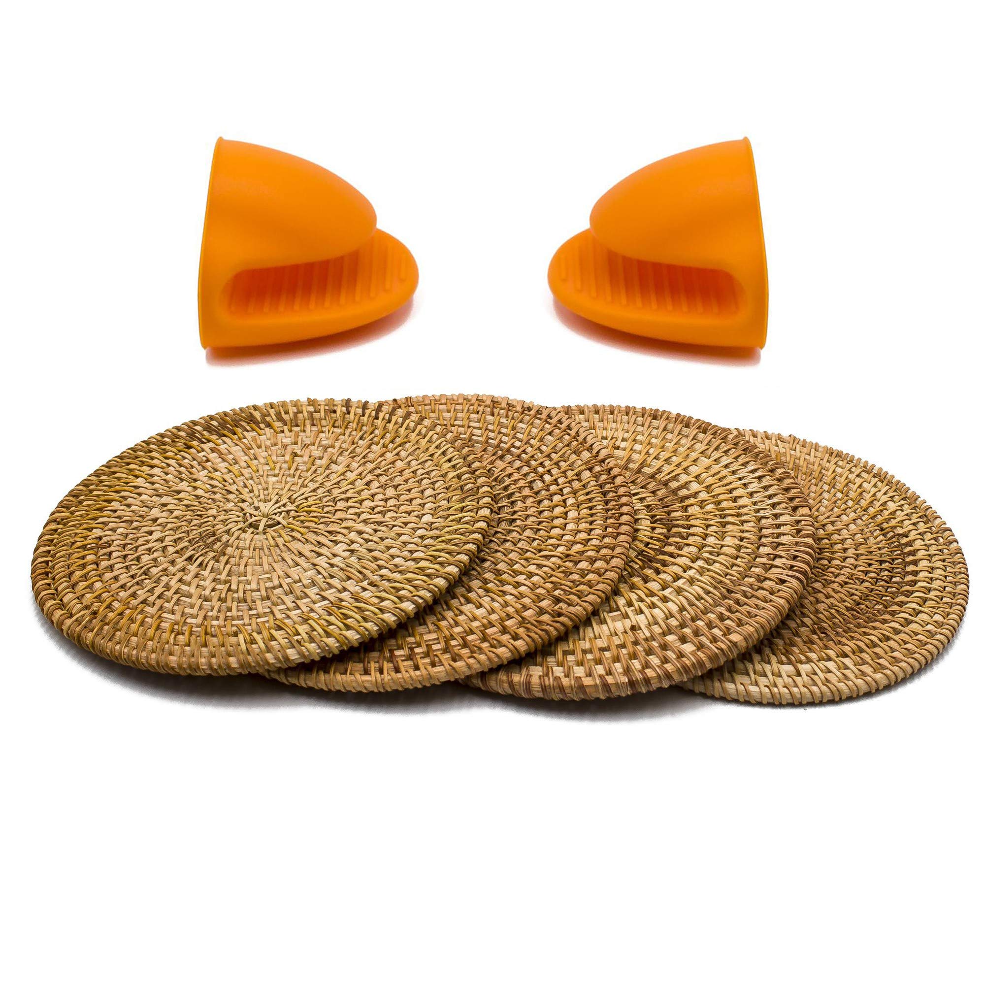 BEEHOMEE Trivets for Hot Dishes - Woven Rattan Trivets Hot Pads for Dinning Table,Kitchen Heat Resistant Straw Dish Coasters Placemats Pot Holder (8.66 Inch)