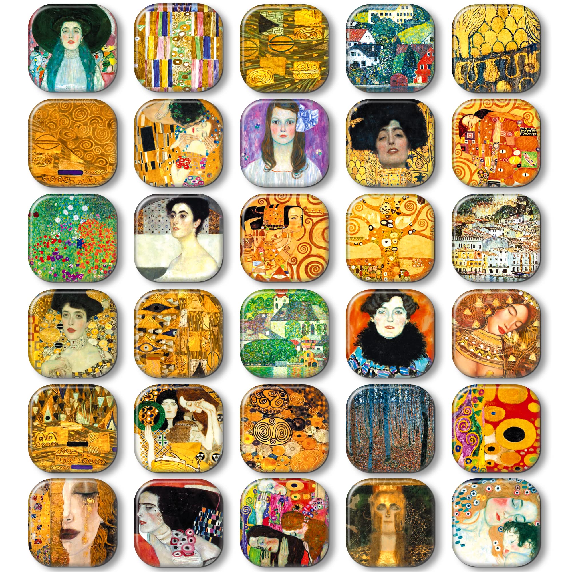 30pcs Fridge Magnets for Locker Whiteboard Magnetic Glass Board Decorative Magnets Best Gift Chioce Famous Paintings (Klimt Artwork)