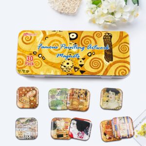 30pcs Fridge Magnets for Locker Whiteboard Magnetic Glass Board Decorative Magnets Best Gift Chioce Famous Paintings (Klimt Artwork)