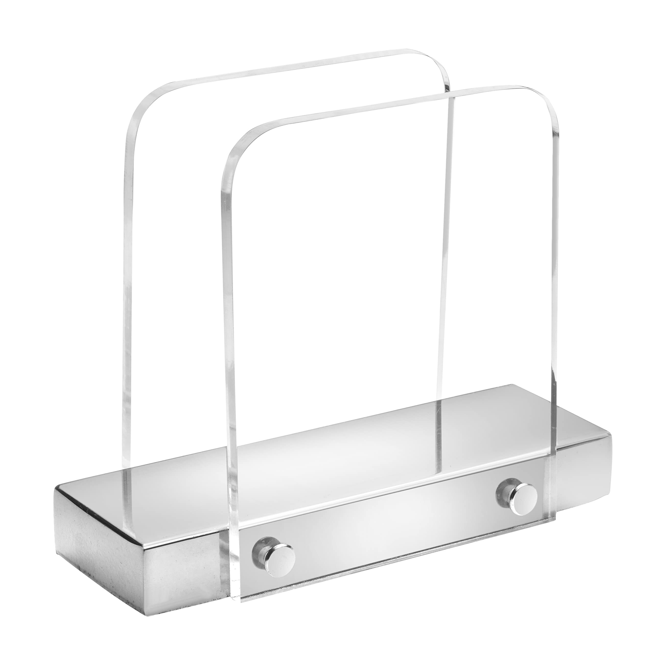 Modern Napkin Holder for Kitchen, Standing Napkin Holder for Tables, Clear Acrylic and Silver Steel Base Kitchen & Dining Room Decor