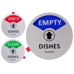 kichwit clean dirty dishwasher magnet with the 3rd option “empty”, non-scratch strong magnet backing & residue free adhesive, 3.5” diameter, silver