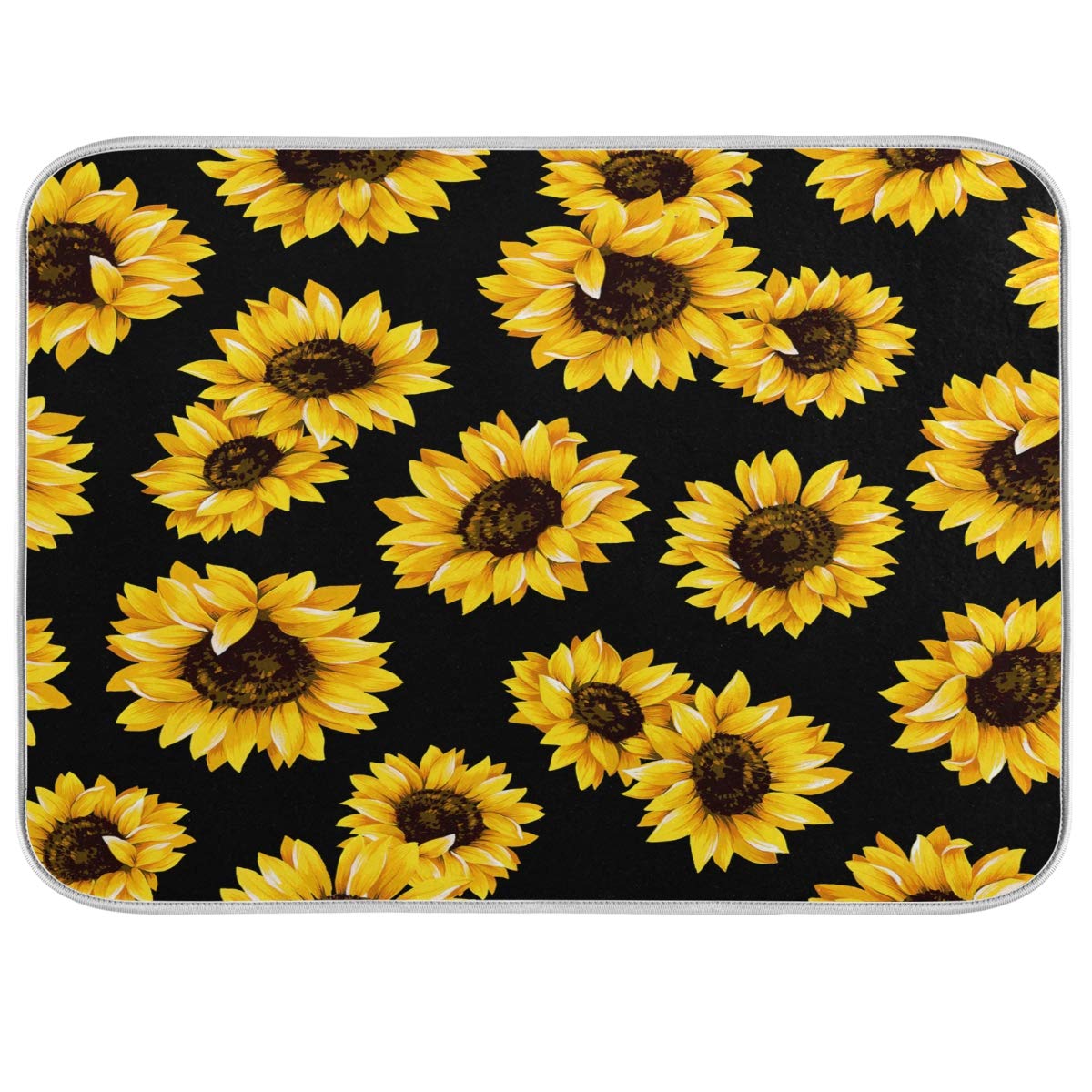 Sunflower Black Dish Drying Mat for Kitchen, Absorbent Microfiber Drying Pad Dish Mat, 16" X 18"