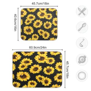 Sunflower Black Dish Drying Mat for Kitchen, Absorbent Microfiber Drying Pad Dish Mat, 16" X 18"