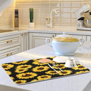 Sunflower Black Dish Drying Mat for Kitchen, Absorbent Microfiber Drying Pad Dish Mat, 16" X 18"