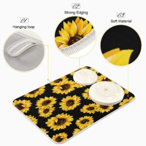 Sunflower Black Dish Drying Mat for Kitchen, Absorbent Microfiber Drying Pad Dish Mat, 16" X 18"