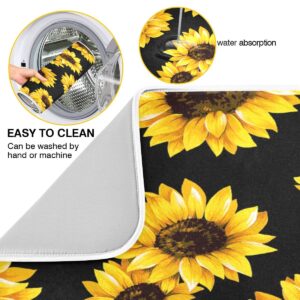 Sunflower Black Dish Drying Mat for Kitchen, Absorbent Microfiber Drying Pad Dish Mat, 16" X 18"