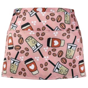 plum hill coffee server waist apron - waitress apron with 3 pockets - cute half apron for baristas cleaning vendors and teachers - waitress accessories