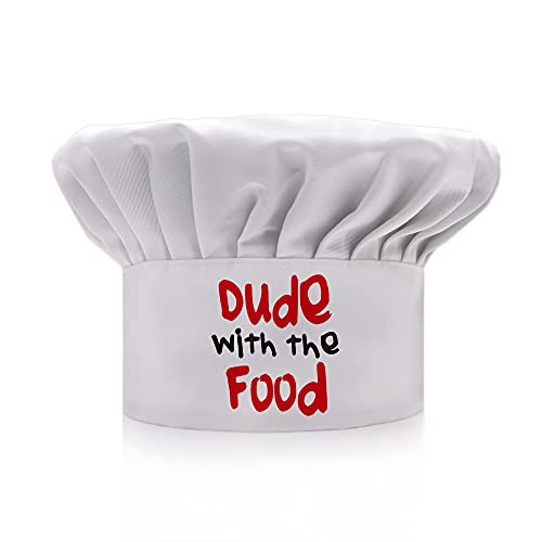 AGMDESIGN Funny Chef Hat, Dude with The Food, Funny BBQ Chef Wear, Adjustable Kitchen Cooking Hat for Men & Women White