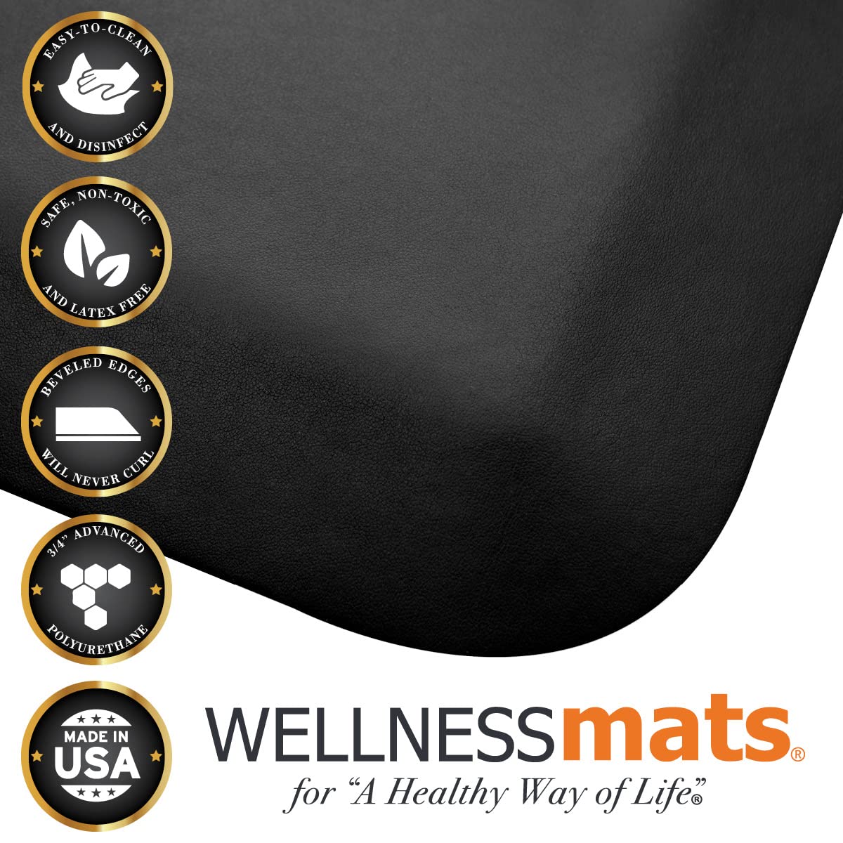 WellnessMats CompanionMat Anti-Fatigue Comfort & Support - Non-Slip with Handle - 18"x22"x 3/4" Black