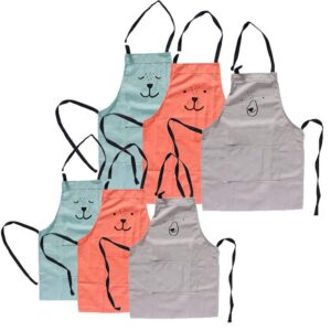 YOLOPLUS+ 2 Pack Cartoon Apron Cute Bear Parent and Child Apron,Father Mother Son Daughter Matching Set Adult and Kid for Cooking,Baking,Painting,Coffee Shop.Party (GREEN)