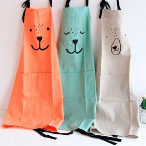 YOLOPLUS+ 2 Pack Cartoon Apron Cute Bear Parent and Child Apron,Father Mother Son Daughter Matching Set Adult and Kid for Cooking,Baking,Painting,Coffee Shop.Party (GREEN)