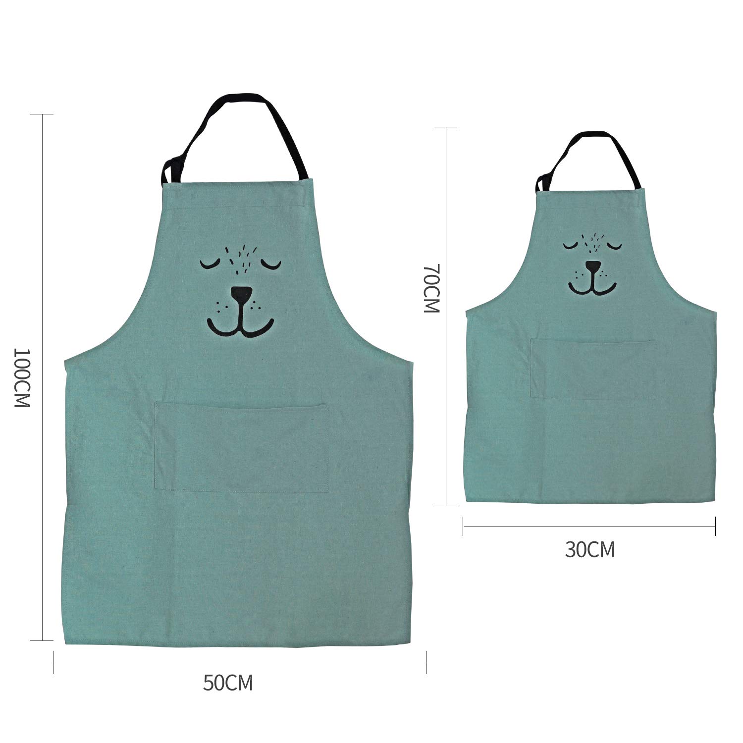 YOLOPLUS+ 2 Pack Cartoon Apron Cute Bear Parent and Child Apron,Father Mother Son Daughter Matching Set Adult and Kid for Cooking,Baking,Painting,Coffee Shop.Party (GREEN)