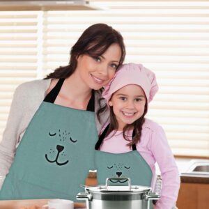 YOLOPLUS+ 2 Pack Cartoon Apron Cute Bear Parent and Child Apron,Father Mother Son Daughter Matching Set Adult and Kid for Cooking,Baking,Painting,Coffee Shop.Party (GREEN)