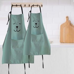 YOLOPLUS+ 2 Pack Cartoon Apron Cute Bear Parent and Child Apron,Father Mother Son Daughter Matching Set Adult and Kid for Cooking,Baking,Painting,Coffee Shop.Party (GREEN)