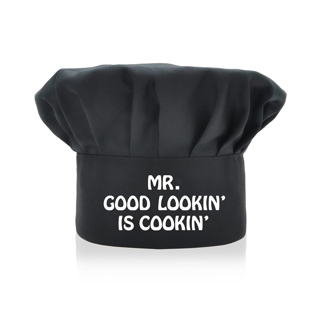 AGMdesign MR. Good Looking is Cooking Funny Chef Hat, Funny Chef Wear, Adjustable Kitchen Cooking Hat for Men & Women Black, Mother's Day/Father's Day/Birthday Gift for Him, Her, Mom, Dad, Friend