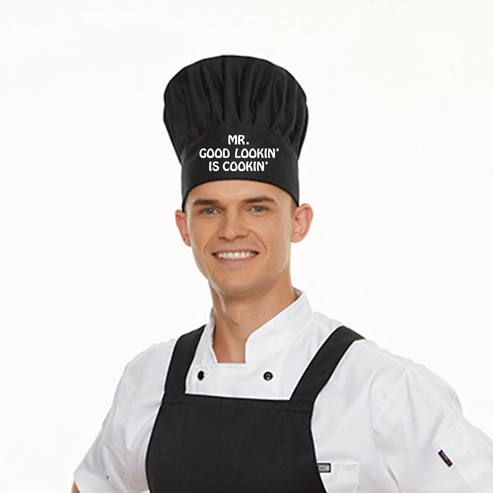 AGMdesign MR. Good Looking is Cooking Funny Chef Hat, Funny Chef Wear, Adjustable Kitchen Cooking Hat for Men & Women Black, Mother's Day/Father's Day/Birthday Gift for Him, Her, Mom, Dad, Friend