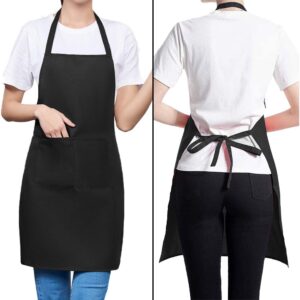 TRENDBOX 6 Pack Aprons for Women Men (Full Adult Size) Black Kitchen Aprons with 2 Pockets Durable Personalized Apron for BBQ Kitchen Cooking Baking Crafting Restaurant